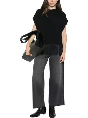 Patrizia Pepe Knitted Poncho With Fringe - Black