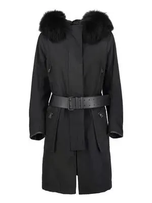 Prada Belted Hooded Coat - Black
