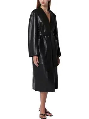 Nour Hammour Ruelle Belted Leather Trench Coat - Black