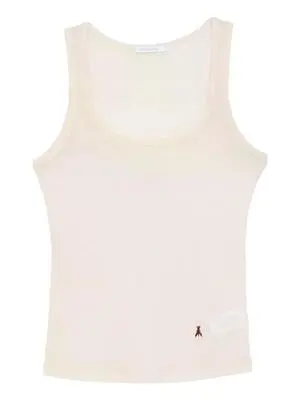 Patrizia Pepe Ribbed Logo-embroidered Tank Top - Neutrals