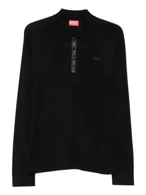 DIESEL® K-vilnius Logo-patch Long-sleeve Polo Shirt - Black