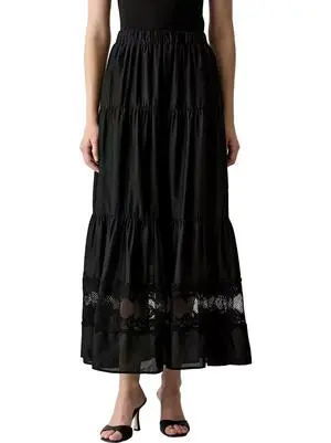 MORGAN Tiered Maxi Skirt With Lace Inserts - Black