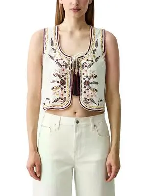 PEDRO DEL HIERRO Embroidered Floral Detail Cropped Top - White