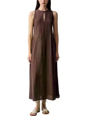 VICOLO Sleeveless Keyhole Midi Dress - Brown
