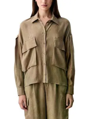 VICOLO Drop Shoulder Shirt With Flap Pockets - Neutrals