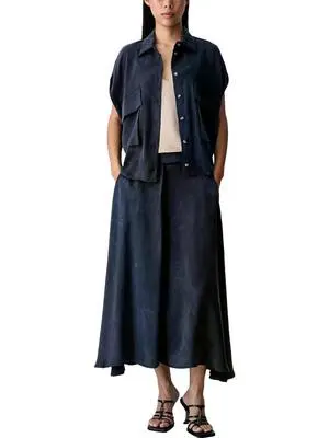 VICOLO A-line Midi Skirt - Blue