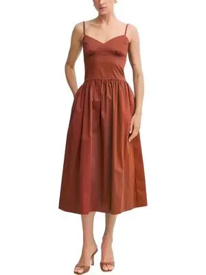 MORGAN Bow-detail Pleated Midi Dress - Brown
