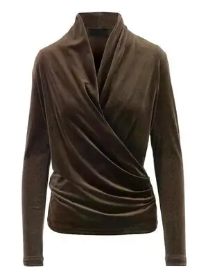 F.IT Velvet Effect Draped T-shirt - Brown