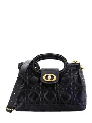 Dior Jolie Top Handle Bag Cannage Quilt Lambskin Mini Satchel - Black
