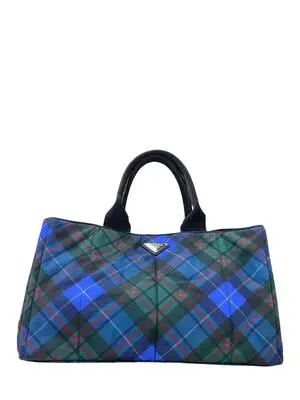 Prada Canapa Check Print Tote Bag - Blue