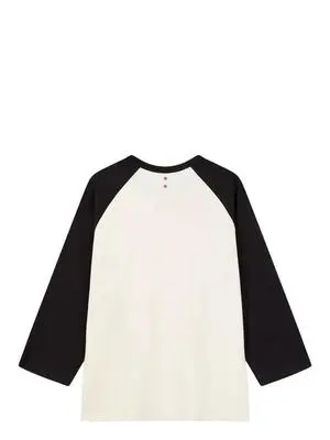 STUDIO TOMBOY Raglan Sleeve T-shirt With Eyelet Detail - Neutrals