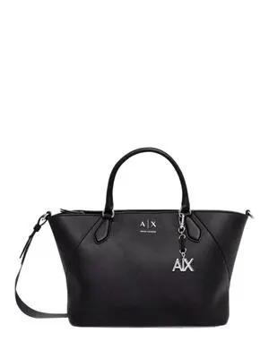 Armani Exchange Grained Tote Bag With Logo Charm - Black