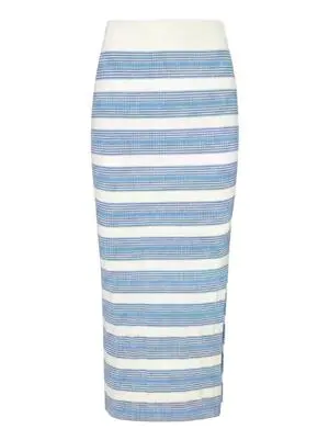 HEVRON Horizontal Stripe Ribbed Knit Skirt - Blue