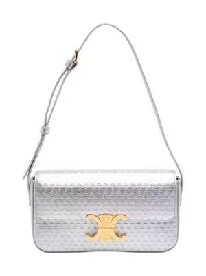 Celine Celine Triomphe All Over Laminated Calfskin Claude Shoulder Bag Silver