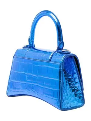 Balenciaga Metallic Calfskin Croc Embossed Hourglass Xs Satchel - Blue