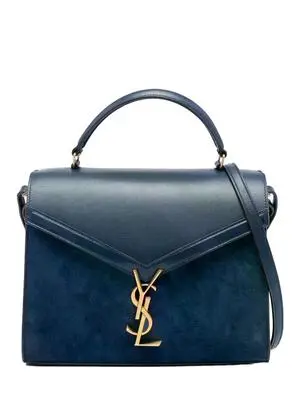 Saint Laurent Saint Laurent Medium Calfskin And Suede Classic Monogram Cassandra Top Handle Bag Blue