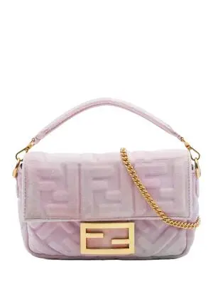 Fendi Mini Zucca Embossed Velvet Baguette Satchel - Pink