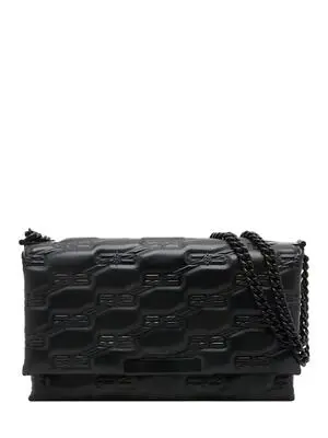 Balenciaga Medium Embossed Leather Bb Monogram Triplet Chain Crossbody Bag - Black