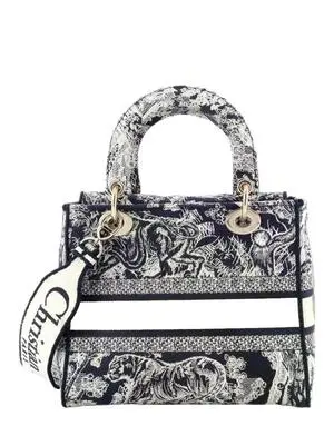 Dior Christian Dior Lady D-Lite Bag Embroidered Canvas Medium Satchel Blue