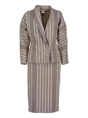 Versace Striped Wool Skirt Suit - Brown