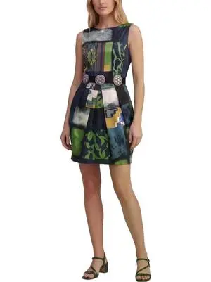 Etro Graphic-print Belted Mini Dress - Green