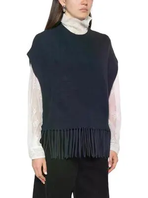 Patrizia Pepe Fringed Wool Poncho - Blue