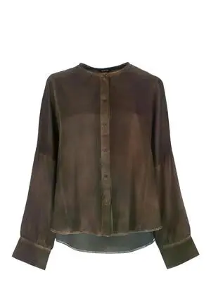 Avant Toi Mandarin Collar Long Sleeve Shirt - Brown