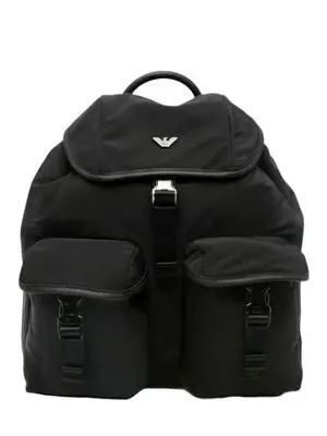 Emporio Armani Logo Plaque Buckled Backpack - Black
