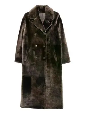 YVES SALOMON Double-breasted Shearling Coat - Brown