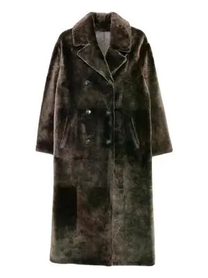 YVES SALOMON Double-breasted Shearling Coat - Brown
