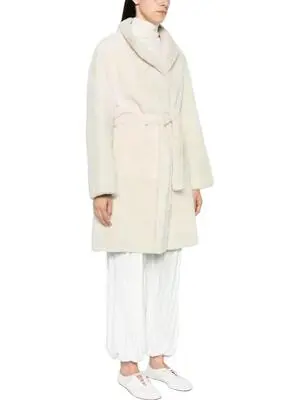 YVES SALOMON Belted Shearling Coat - Neutrals