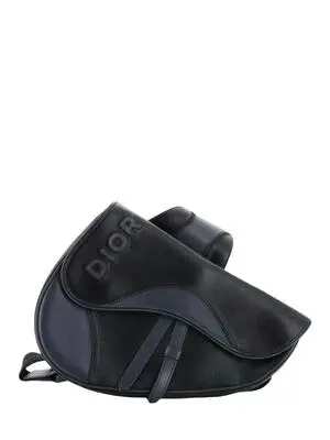 Dior Saddle Leather Crossbody Bag With Logo Applique - Black