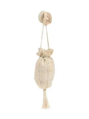 Ulla Johnson Crochet Shoulder Bag With Floral Appliqu - Neutrals