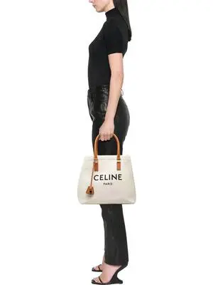 Celine Canvas Logo Print Horizontal Cabas Tote Bag - Brown