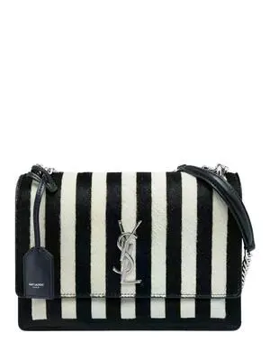 Saint Laurent Medium Striped Ponyhair And Calfskin Monogram Sunset Crossbody Bag - Black