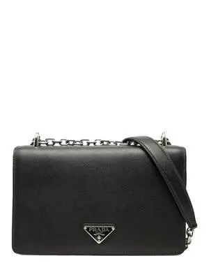Prada Saffiano And Tessuto Chain Crossbody Bag - Black
