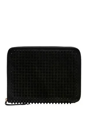 CHRISTIAN LOUBOUTIN Calfskin Spike Ipad Case Clutch Bag - Black