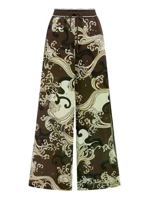 ALEMAIS ALEMAIS Otis Wave-Print Wide-Leg Trousers Brown