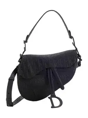 Dior Saddle Handbag Oblique Embossed Calfskin Medium Shoulder Bag - Black