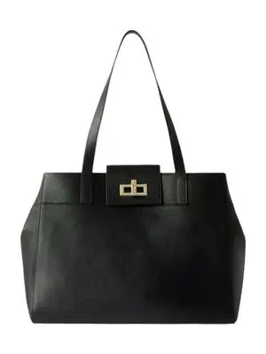 Furla Large Grainy Leather Tote Bag With Twist-lock Fastening - Black