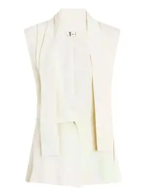 High Clasp Pussy-bow Vest - Neutrals