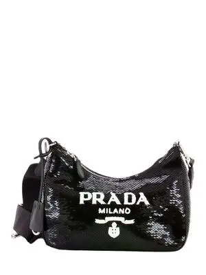 Prada Re-edition 2005 Shoulder Bag Crystal Embellished Satin Small Crossbody Bag - Black