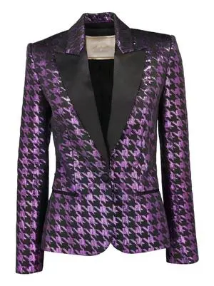 Redemption Houndstooth Pattern Metallic Peak Lapel Blazer - Purple