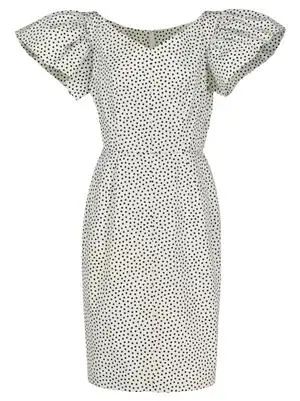 Saint Laurent Polka-dot Ruffle-sleeve Midi Dress - White