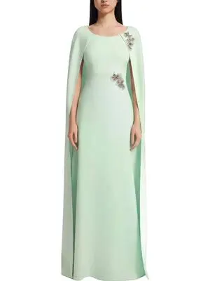 Safiyaa Yuna Crystal-embellished Cape Maxi Dress - Green
