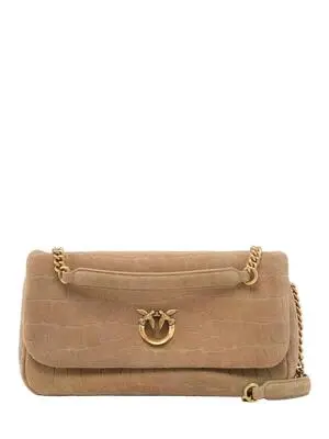 Pinko Croc-effect Shoulder Bag With Love Birds Clasp - Neutrals