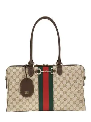 Gucci Large Horsebit Web Top Handle Bag - Beige