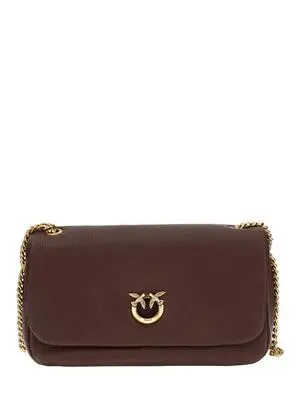 Pinko Love Birds Click Soft Horizontal Leather Shoulder Bag - Brown