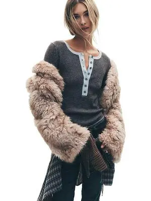 Free People Supernova Cropped Faux Fur Jacket - Ivory Combo