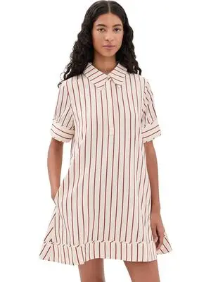 English Factory Stripe A-line Mini Shirt Dress - Rust Stripe